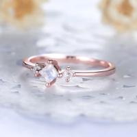 China Trendy Ring for Women 925 Sterling Silver Moonstone Ring Rose Gold Plated Princess Cut Dainty Engagement Ring for sale