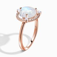 China Rose Gold Vermeil Sunstone Moonstone Engagement Ring Brilliant Cut Adjustable for sale