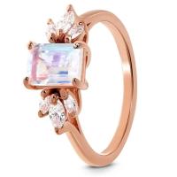 China White Gold Oval Moonstone Art Deco Unique Engagement Ring Set 925 Sterling Silver for sale