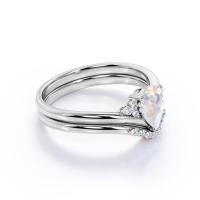 China S925 Gold Natural Pear Shape Cz Rainbow Moonstone Ring Boho Wedding Set for sale