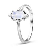 China White Gold Plated Emerald Cut Blue Moonstone Engagement Rings Sterling Silver for sale