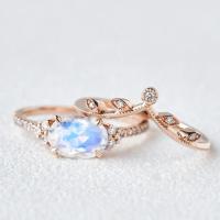 China 925 Sterling Silver Lady Wedding Ring Sets Inspired Promise Rainbow Natural Moonstone for sale