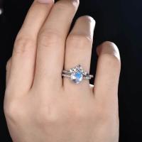 China 925 Sterling Silver Lady Wedding Ring Sets Inspired Promise Rainbow Natural Moonstone for sale