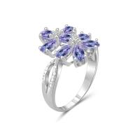 China Nature 0.5 ct Round Tanzanite Halo Ring in Sterling Silver Engagement Ring for sale
