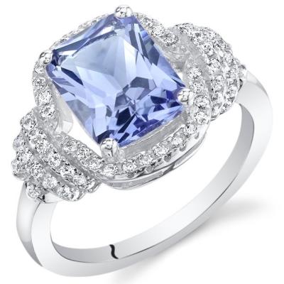 China Natural 2 ct Cushion Cut Tanzanite Cocktail Ring in Sterling Silver  Engagement Ring In 18K White Gold for sale