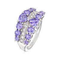 China 1.25 Carat 4 Prong Ovate Natural  Tanzanite And Accent White CZ Sterling Silver Ring for sale