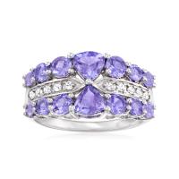 China 1.25 Carat 4 Prong Ovate Natural  Tanzanite And Accent White CZ Sterling Silver Ring for sale