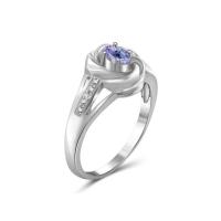 China 1.25 Carat 4 Prong Ovate Natural  Tanzanite And Accent White CZ Sterling Silver Ring for sale