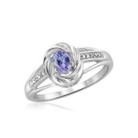 China 1.25 Carat 4 Prong Ovate Natural  Tanzanite And Accent White CZ Sterling Silver Ring for sale