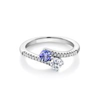 China Gem Stone King 0.87 Ct Round Blue Tanzanite White Topaz 925 Sterling Silver Bypass Ring for sale