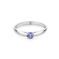 China Gem Stone King 0.18 Ct Blue Tanzanite 925 Sterling Silver Ring with 10K Yellow Gold Prongs Ring for sale