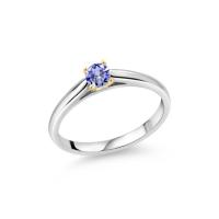 China Gem Stone King 0.18 Ct Blue Tanzanite 925 Sterling Silver Ring with 10K Yellow Gold Prongs Ring for sale