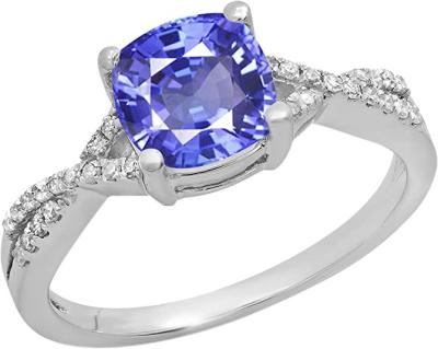 China 1.5 Carat Natural Tanzanite Engagement Ring In18K White Gold Plating Over Silver for sale