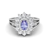 China Antique Style Blue Sapphire Engagement Ring Set 14 White Gold for sale