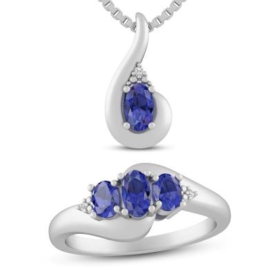 China Three Tanzanite Boxed  Wedding Ring With White 925 Set Sterling Silver for sale
