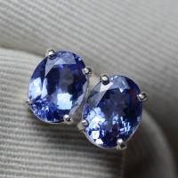 China 14k White Gold Oval Genuine Natural Tanzanite Earrings with CZ for sale
