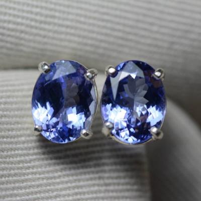 China 14k White Gold Oval Genuine Natural Tanzanite Earrings with CZ for sale