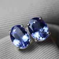 China 14k White Gold Oval Genuine Natural Tanzanite Earrings with CZ for sale