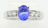 China 14k White Gold Oval Genuine Natural Tanzanite Ring with CZ for sale