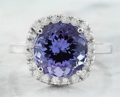 China 6.02 CTW Natural Blue Tanzanite Ring 18K Solid White Gold for sale