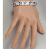 China Finecraft 16 Cttw Natural Tanzanite White Topaz Link Tennis Bracelet Sterling Silver for sale