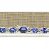 China 11.80 CTW Natural Tanzanite And CZ Bracelet In 14k Solid White Gold for sale