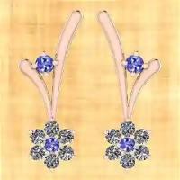 China 7.82 CTW Natural Tanzanite And CZ Earrings 14K Solid Yellow Gold for sale