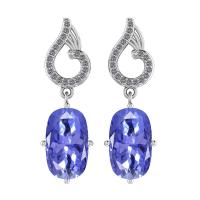 China 7.82 CTW Natural Tanzanite And CZ Earrings 14K Solid Yellow Gold for sale
