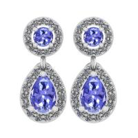 China 7.82 CTW Natural Tanzanite And CZ Earrings 14K Solid Yellow Gold for sale