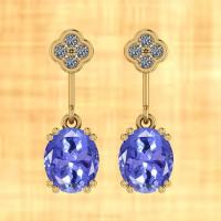 China 7.82 CTW Natural Tanzanite And CZ Earrings 14K Solid Yellow Gold for sale