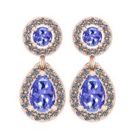 China 7.82 CTW Natural Tanzanite And CZ Earrings 14K Solid Yellow Gold for sale
