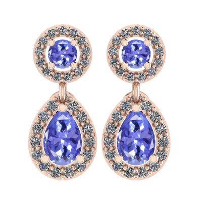 China 7.82 CTW Natural Tanzanite And CZ Earrings 14K Solid Yellow Gold for sale