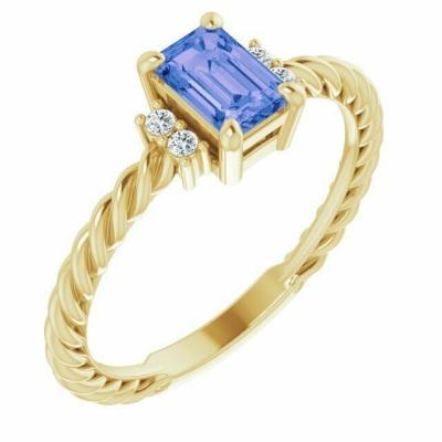 China Tanzanite 0.06CTW Rope Engagement Ring In 14K Yellow Gold for sale