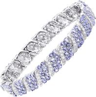 China Finecraft 16 Cttw Natural Tanzanite White Topaz Link Tennis Bracelet Sterling Silver for sale