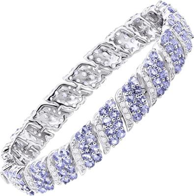 China Finecraft 16 Cttw Natural Tanzanite White Topaz Link Tennis Bracelet Sterling Silver for sale