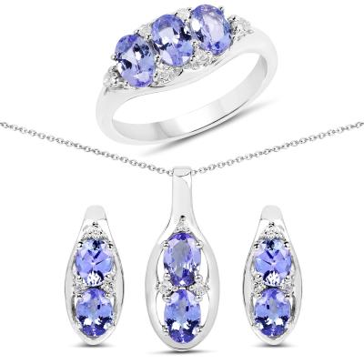 China 3.12 Carat Genuine Tanzanite And White Topaz 3 Piece Necklace 925 Sterling Silver for sale