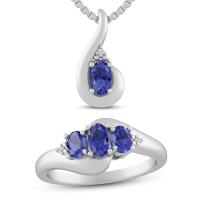 China 3.12 Carat Genuine Tanzanite And White Topaz 3 Piece Necklace 925 Sterling Silver for sale