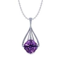 China Amethyst Slide Necklace，Amethyst Slide Necklace (14k White Gold, 19x19mm Amethyst, Diamonds .82cttw for sale