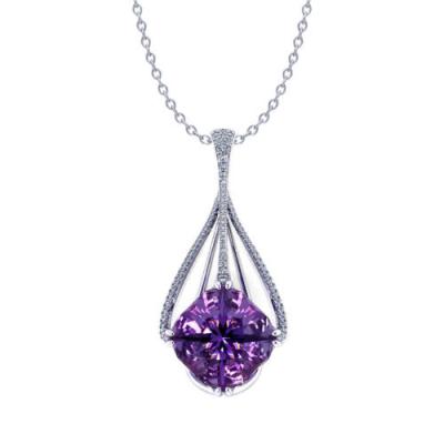 China Amethyst Slide Necklace，Amethyst Slide Necklace (14k White Gold, 19x19mm Amethyst, Diamonds .82cttw for sale
