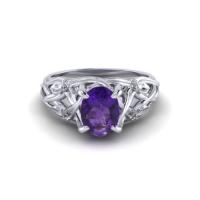 China Floral Amethyst Ring In 14k White Gold, 6x8mm Amethyst, Diamond .06cttw for sale