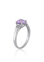 China Oval Cut Amethyst and Created White Sapphire 3-Stone Ring in Sterling Silver for sale