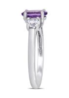 China Oval Cut Amethyst and Created White Sapphire 3-Stone Ring in Sterling Silver for sale