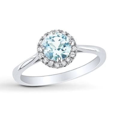China Aquamarine Ring 1/15 ct tw Diamonds Sterling Silver For Women for sale