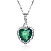 China Chic Silver 925 Sterling Silver Heart Pendant Necklace Simulated Emerald Birthstone Necklace for sale