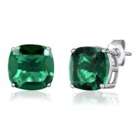 China Sterling Silver Emerald Cushion Stud Earrings: May Birthstone for Women for sale