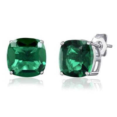 China Sterling Silver Emerald Cushion Stud Earrings: May Birthstone for Women for sale