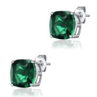 China Sterling Silver Emerald Cushion Stud Earrings: May Birthstone for Women for sale