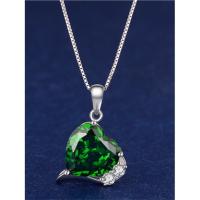 China 6.06 Carat TCW Heart Cut Gemstone Created Emerald 925 Sterling Silver Necklace Pendant with free 18 Chain for sale