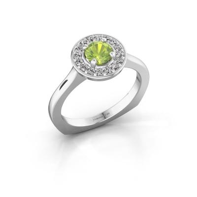 China Halo Platinum Halo Ring with A Big Peridot Embraced By Smaller Sized Gemstones for sale