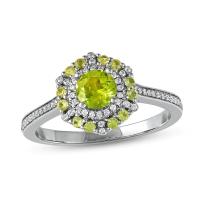 China Green Peridot & CZ Ring 1/6 ct tw 10K White Gold In Silver for sale